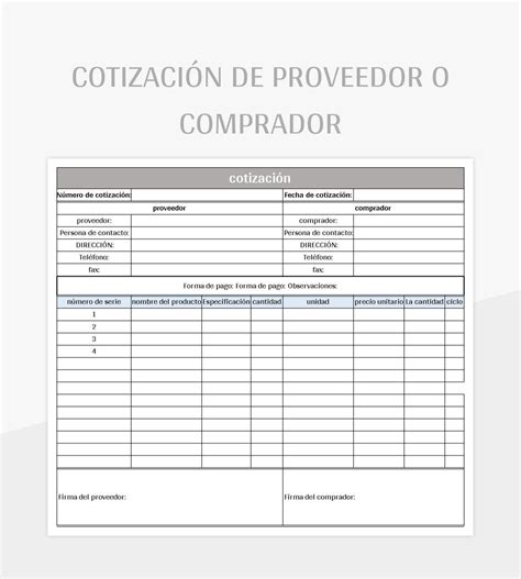 Plantilla De Excel Cotización De Proveedor O Comprador Y Hoja De