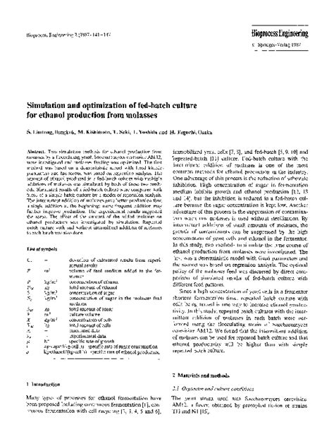 Pdf Simulation And Optimization Of Fed Batch Culture For Ethanol