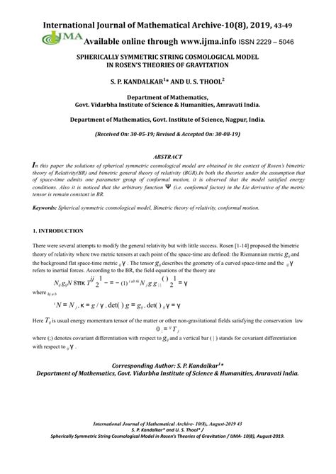 Pdf Spherically Symmetric String Cosmological Model In Rosens