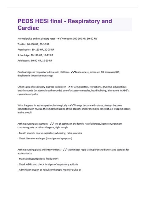 PEDS HESI Final Respiratory And Cardiac Questions And Answers A Solution Guide PEDS