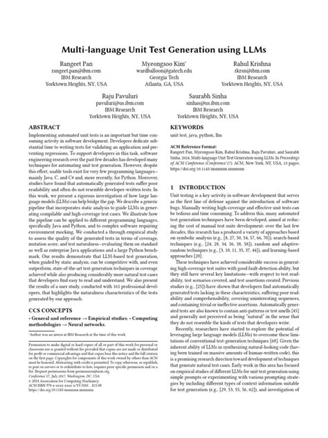 Multi Language Unit Testing Llm 2024 Pdf Class Computer