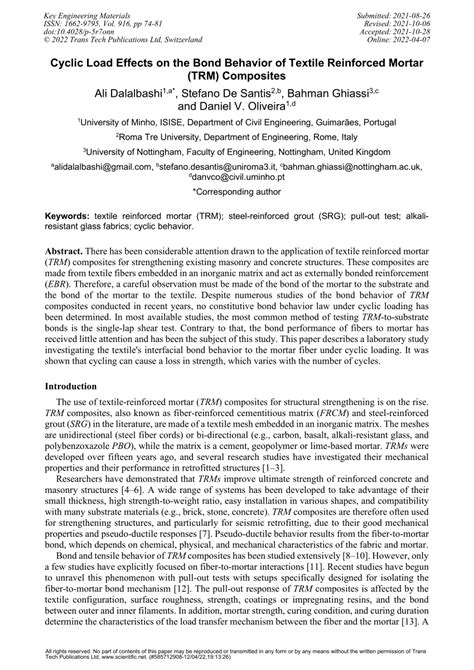 Pdf Cyclic Load Effects On The Bond Behavior Of Textile Reinforced