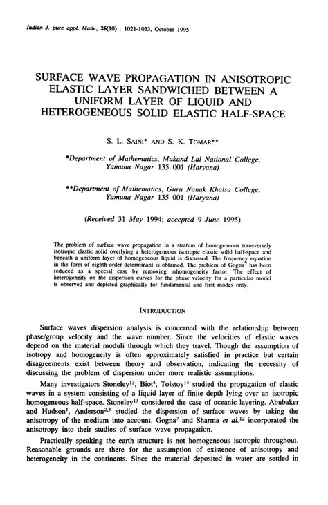 Pdf Surface Wave Propagation In Anisotropic Elastic Layer Sandwiched