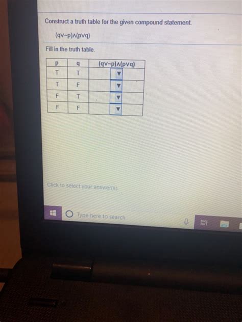 Solved Construct A Truth Table For The Given Compound