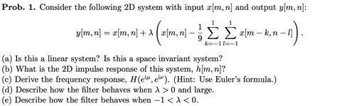 Solved Prob 1 Consider The Following 2D System With Input Chegg