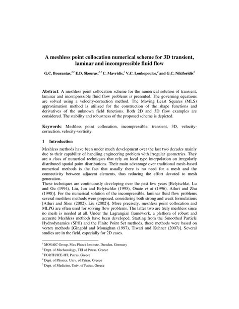 Pdf A Meshless Point Collocation Numerical Scheme For 3d Transient Laminar And Incompressible