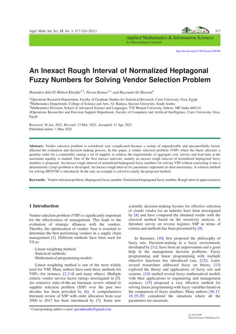 Pdf An Inexact Rough Interval Of Normalized Heptagonal Fuzzy Numbers