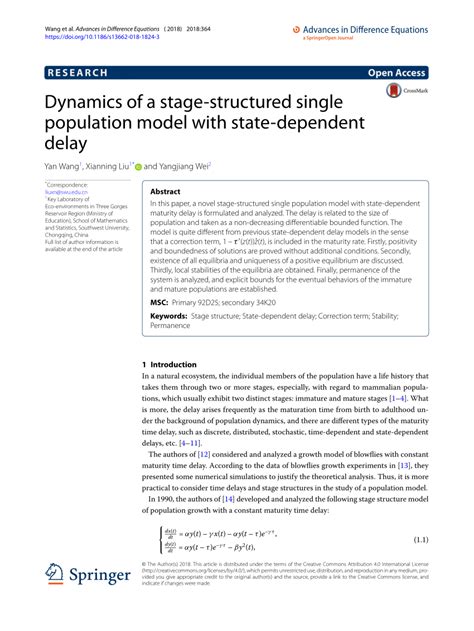 Pdf Dynamics Of A Stage Structured Single Population Model With State
