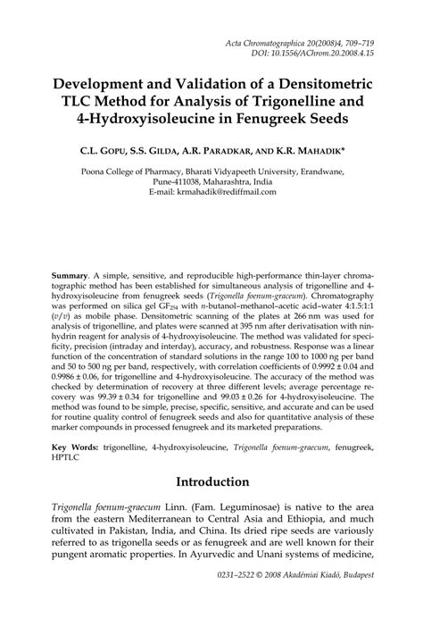 Pdf Development And Validation Of Tlc Densitometric Method For The Determination Of