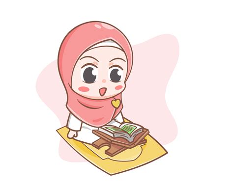 Cute Muslim Girl Reading Quran In Ramadan Cartoon Illustration 5610588