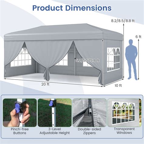 10 X 20 Feet Pop Up Canopy Tent Instant Setup With 6 Sidewalls Costway