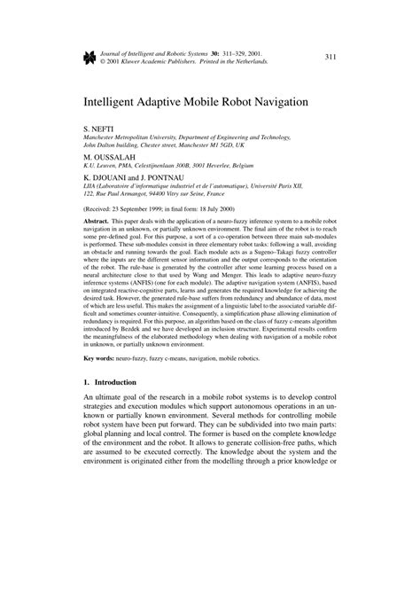 Pdf Intelligent Adaptive Mobile Robot Navigation