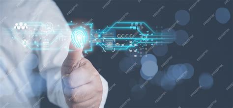 Premium Photo Businessman Using The Thumb To Scan Fingerprint For