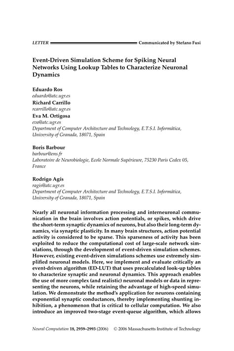 pdf event driven simulation scheme for spiking neural networks using