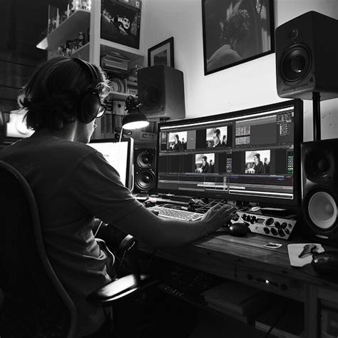 A Contemporary Filmmaker Editing Film Footage On A Digital Workstation Premium Ai Generated Image