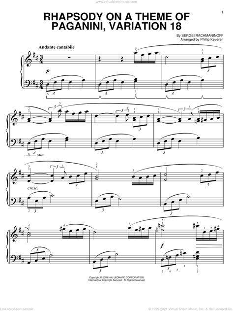 Rhapsody On A Theme Of Paganini Variation XVIII From Somewhere In