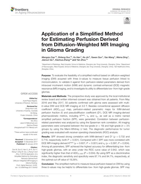 Pdf Application Of A Simplified Method For Estimating Perfusion Derived From Diffusion