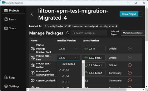 Bug Version Dropdown Partially Hidden When Project Name Is Long · Issue 269 · Vrchat
