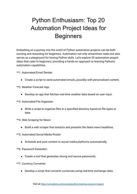Ppt Python Enthusiasm Top 20 Automation Project Ideas For Beginners Uncodemy Powerpoint
