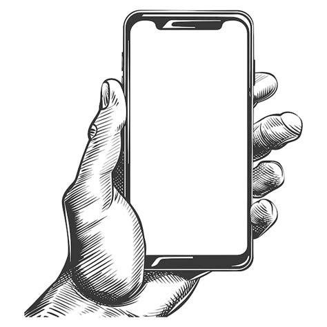 Homem Mostra Uma Tela De Celular Branca Em Branco Gravura Estilo
