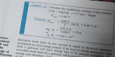 Esample 3 2 Calculate The Equilibrium Constant Of The Reaction Cu S E Ce