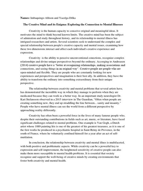 explanatory synthesis pdf creativity mental disorder