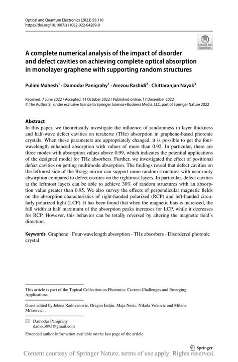A Complete Numerical Analysis Of The Impact Of Disorder And Defect