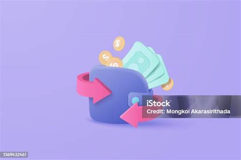 3d 벡터 캐쉬백 환불 아이콘 개념 지갑 달러 지폐 와 동전 스택 온라인 지불 및 백그라운드에서 돈을 절약 하는 개념을 들고 돈