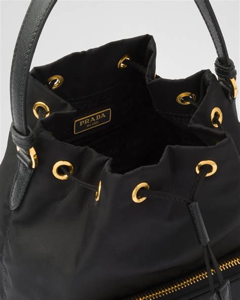 Black Prada Duet Re Nylon Bucket Bag Prada