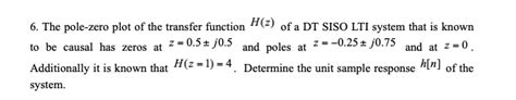 Solved The Pole Zero Plot Of The Transfer Function H Z Chegg