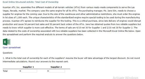 Excel Online Structured Activity Total Cost Of Chegg