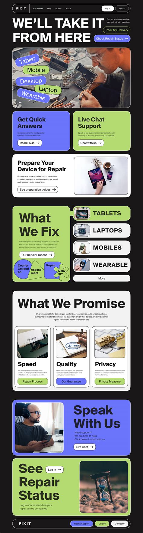 device repair web design behance