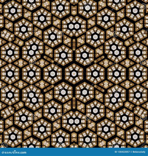 Geometric Hexagonal Continuous Pattern With Imitation Of Flowers Stock