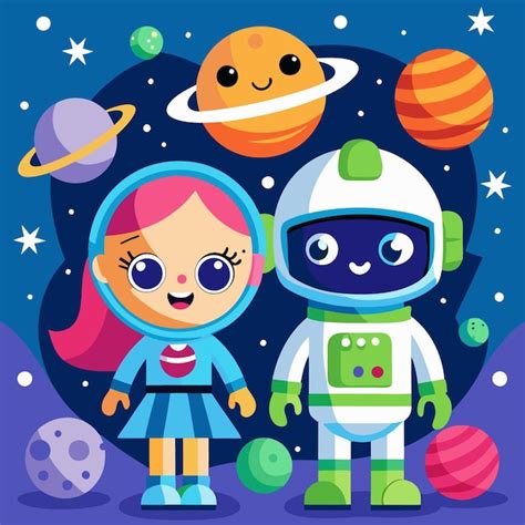 Download Cute Astronaut And Alien Couple Together Cartoon Vector Eps