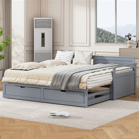 Okwish Schlafsofa Holzbett Mit Kiefernbett Schubladen Und Ausziehbett
