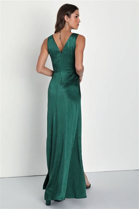 Emerald Satin Gown Emerald Bridesmaid Dress Pleated Dress Lulus