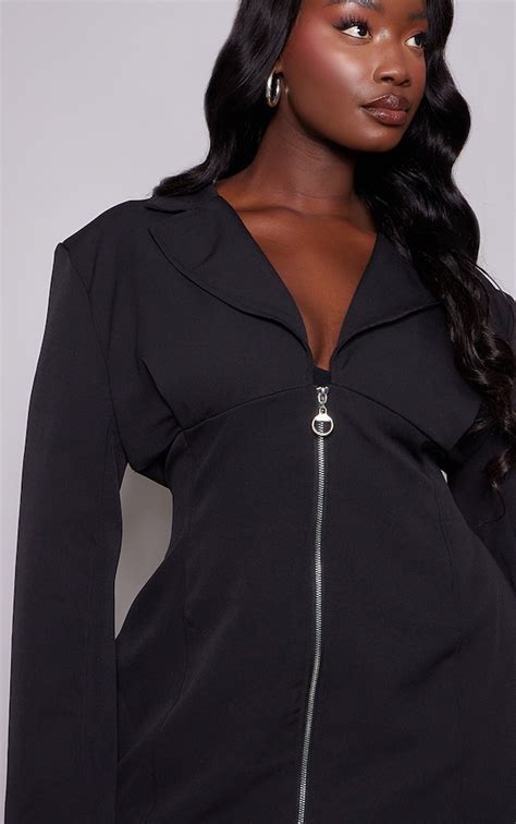 Plus Black Woven Zip Through Corset Blazer Dress Plus Size
