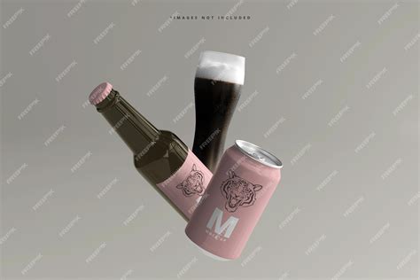 330ml 중형 소다 또는 맥주 캔 및 병 모형 프리미엄 Psd 파일