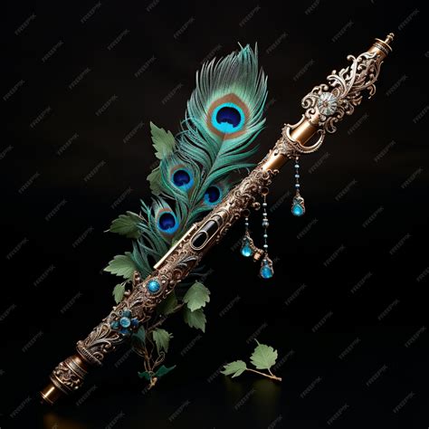 Premium Ai Image Illustration Of Beautiful Flute With Peacock Feather