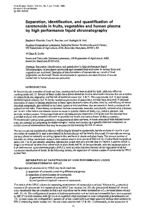 Separation Identification And Quantification Of Carotenoids In Fruits Vegetables And Human