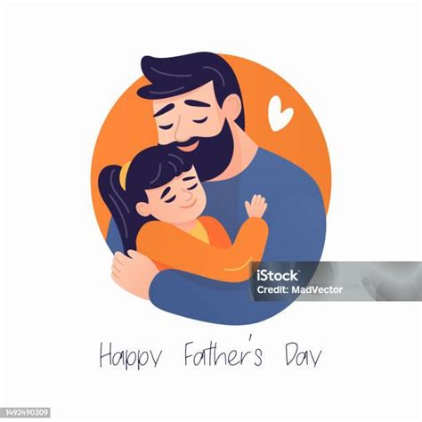 만화 플랫 캐릭터 아버지와 그의 어린 딸 행복한 미소 포옹 사람들 커플 아빠 딸 아빠의 딸이 팔에 안겨 있다 가족 아버지의 날 개념 벡터 일러스트레이션 2명에 대한 스톡