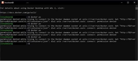 resolving wsl permission denied when connecting to docker daemon