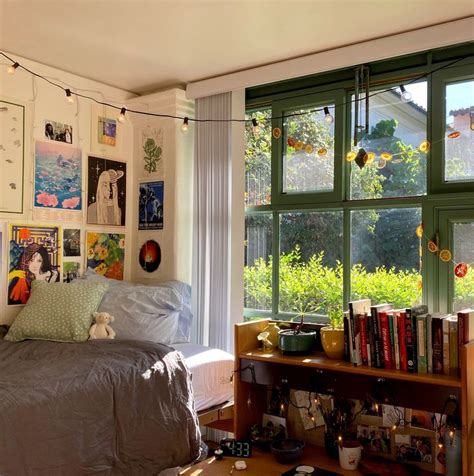 Cozy Window Dorm Room With Fairy Lights And Posters