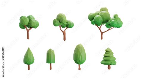 3d Render Set Of Polygon Tree On White Background Stock Illustration