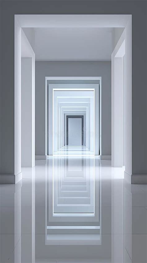 A Hallway With Symmetrical White Walls And Doorways Receding Into The