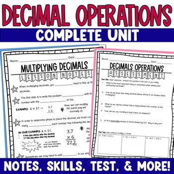 Decimal Operations Unit Lesson Notes Guided Practice Assessment And More