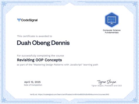 Course Certificate For Revisiting Oop Concepts Duah Obeng Dennis