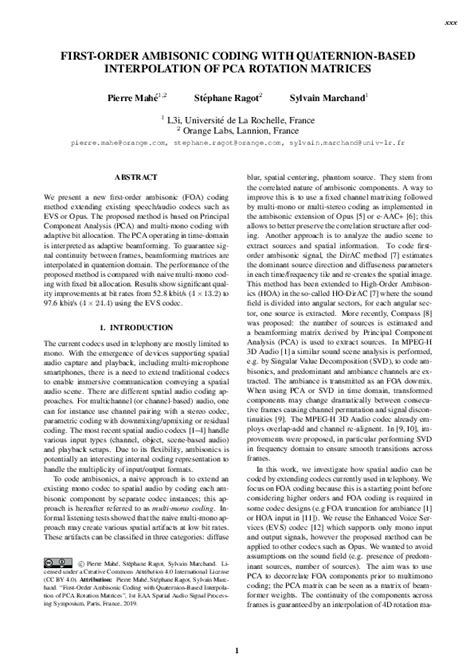 pdf first order ambisonic coding with quaternion based interpolation