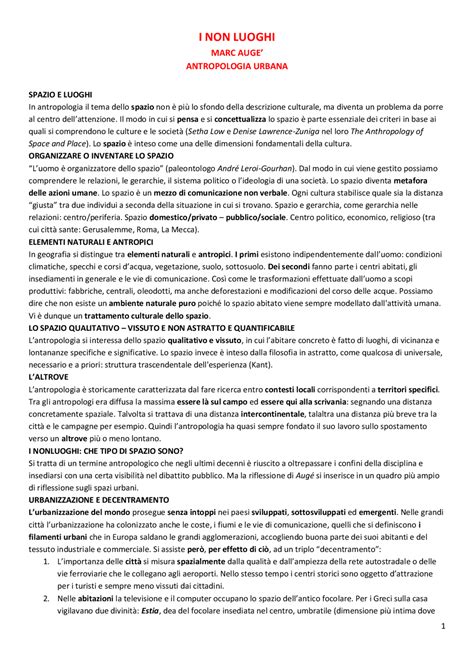 I Nonluoghi Di Marc Augé Sintesi Del Corso Di Antropologia Sociale