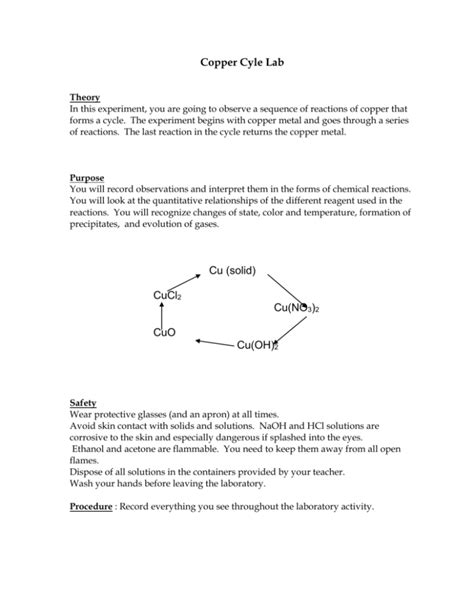 Copper Cycle Lab Reactions And Observations